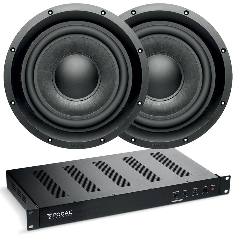 Focal 100 IWSUB8 Subwoofer Amp & 2 x Littora 1000 ICW SUB10 Subwoofers ...